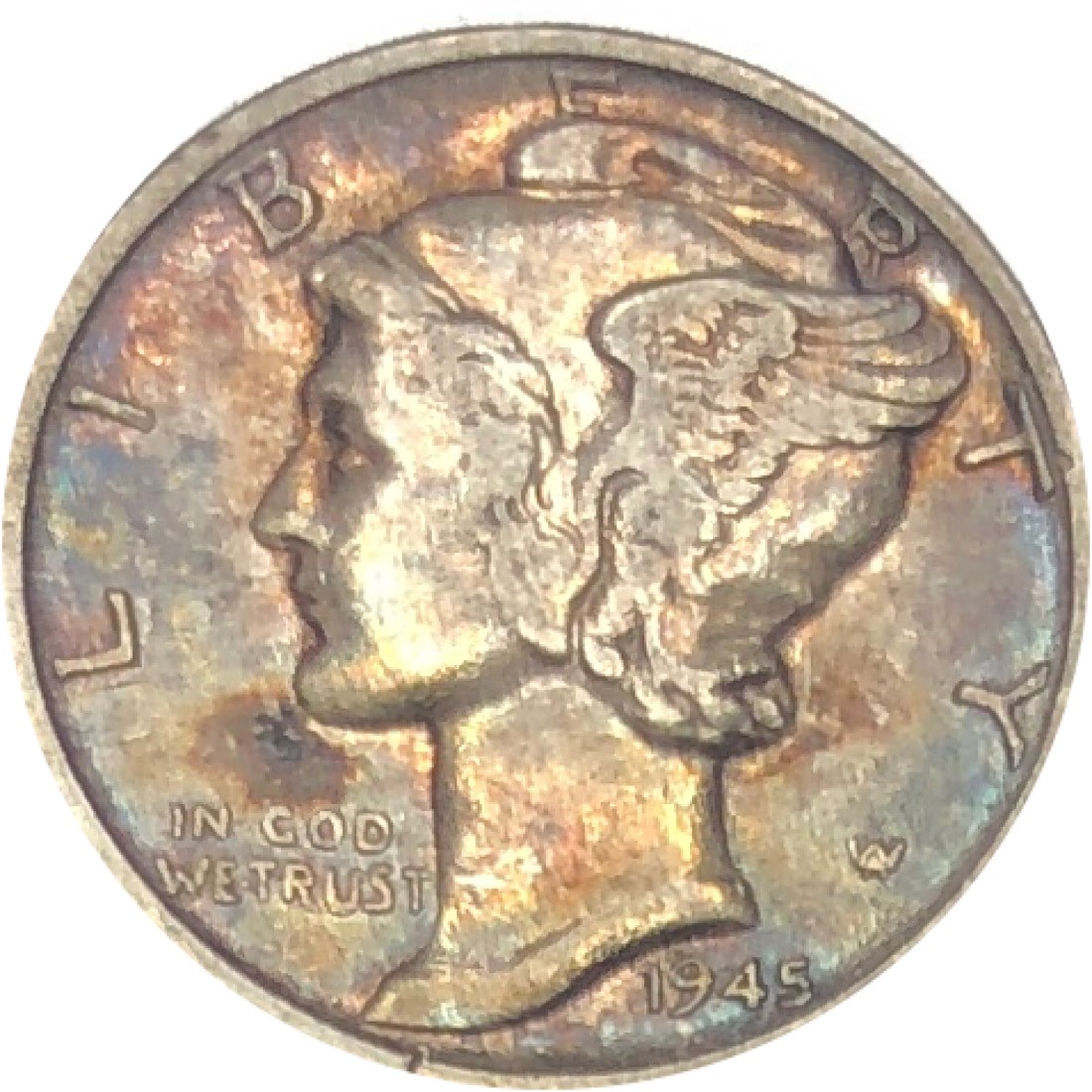1945-s Micro s US Silver Mercury Dime-Great Color From Long Term ...