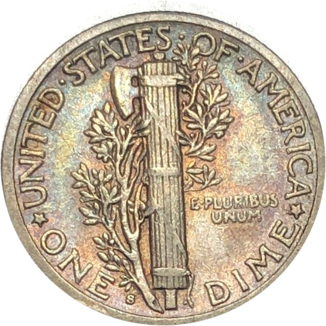 1945-s Micro s US Silver Mercury Dime-Great Color From Long Term ...