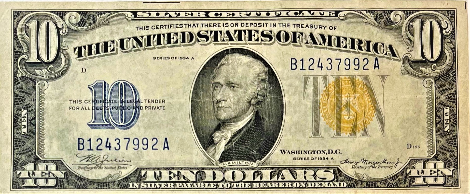 1934 A U.S. North Africa Issue $10 Currency Note-Higher Grade In ...