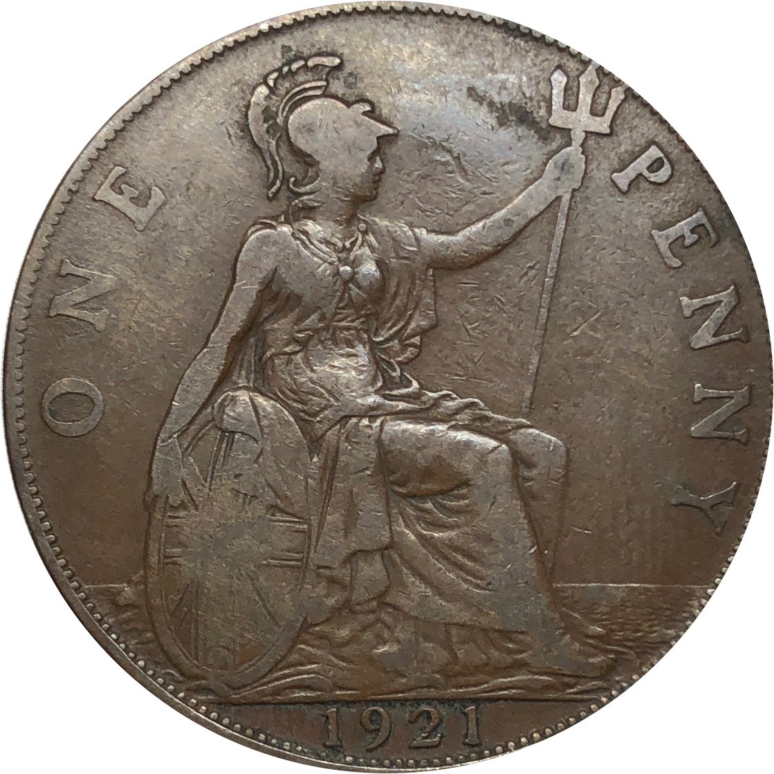 1921 Great Britain Large Copper One Penny-Nice Collector Grade ...