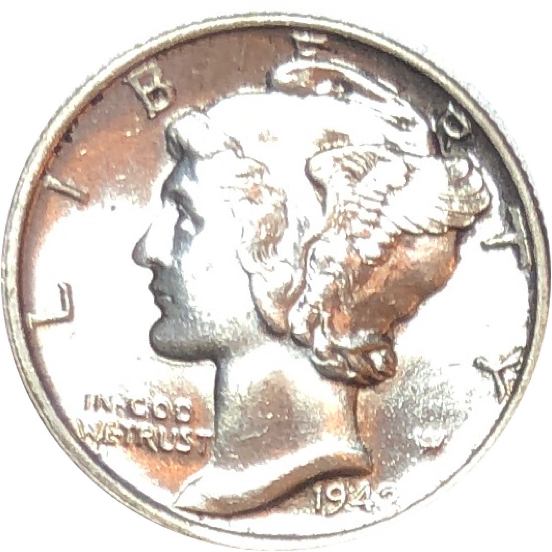 1942 US Silver Brilliant Uncirculated Mercury Dime With Fully Split Central Bands | Property Room
