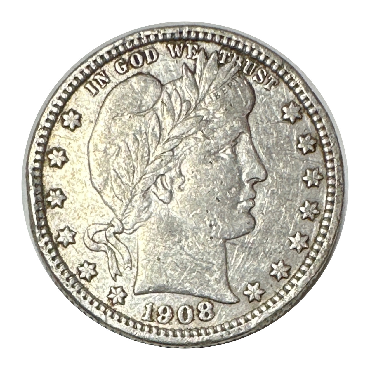 1908-D U.S. Silver Barber Quarter Dollar - Very Nice Details - RIM BUMP ...