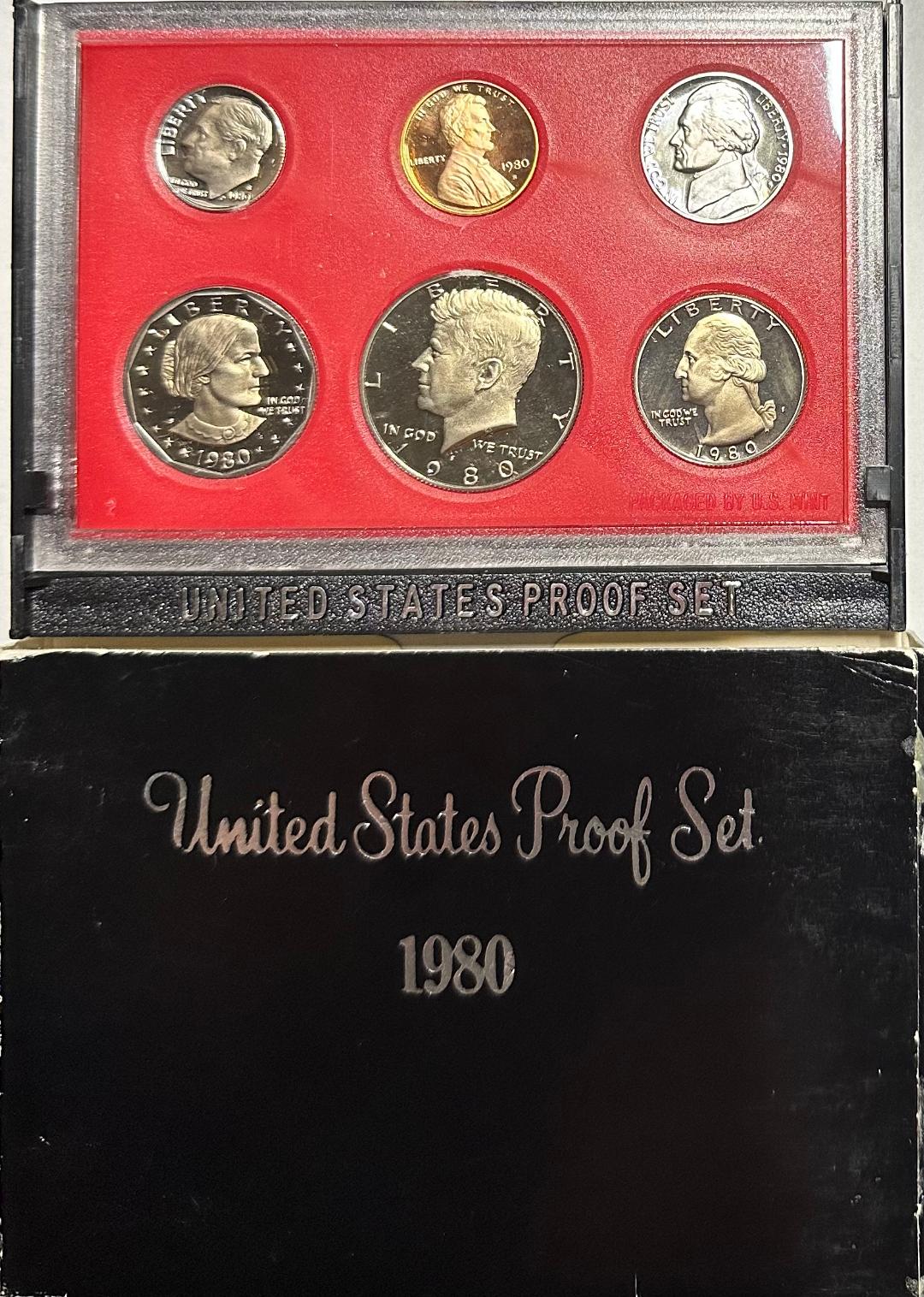 1980-S U.S. Proof Set - 6 Coins Including Susan B Anthony Dollar and ...
