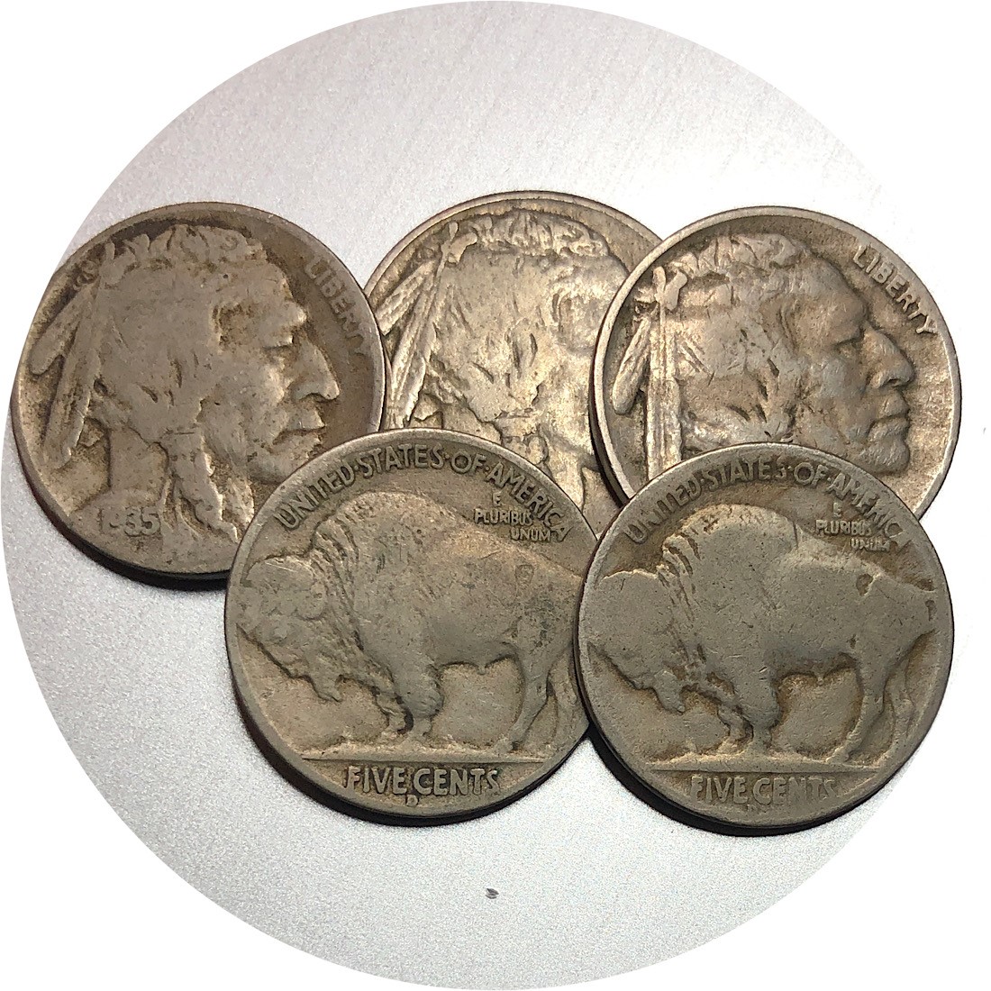 5 US Buffalo Nickels All With Full Dates & Very Original Collector ...