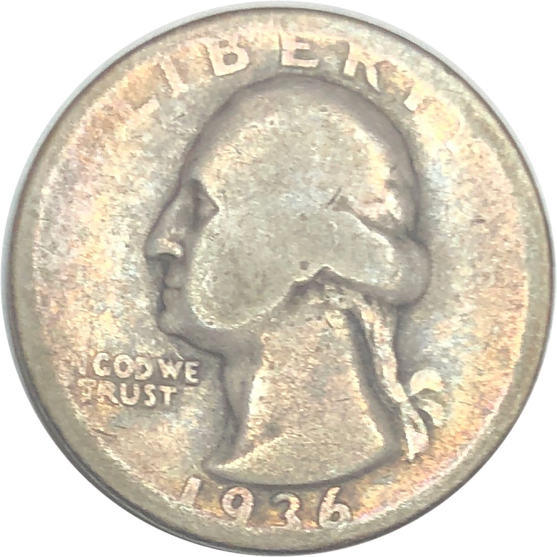 1936-D US Silver Washington Quarter-Key Date & Super Envelope Toned ...