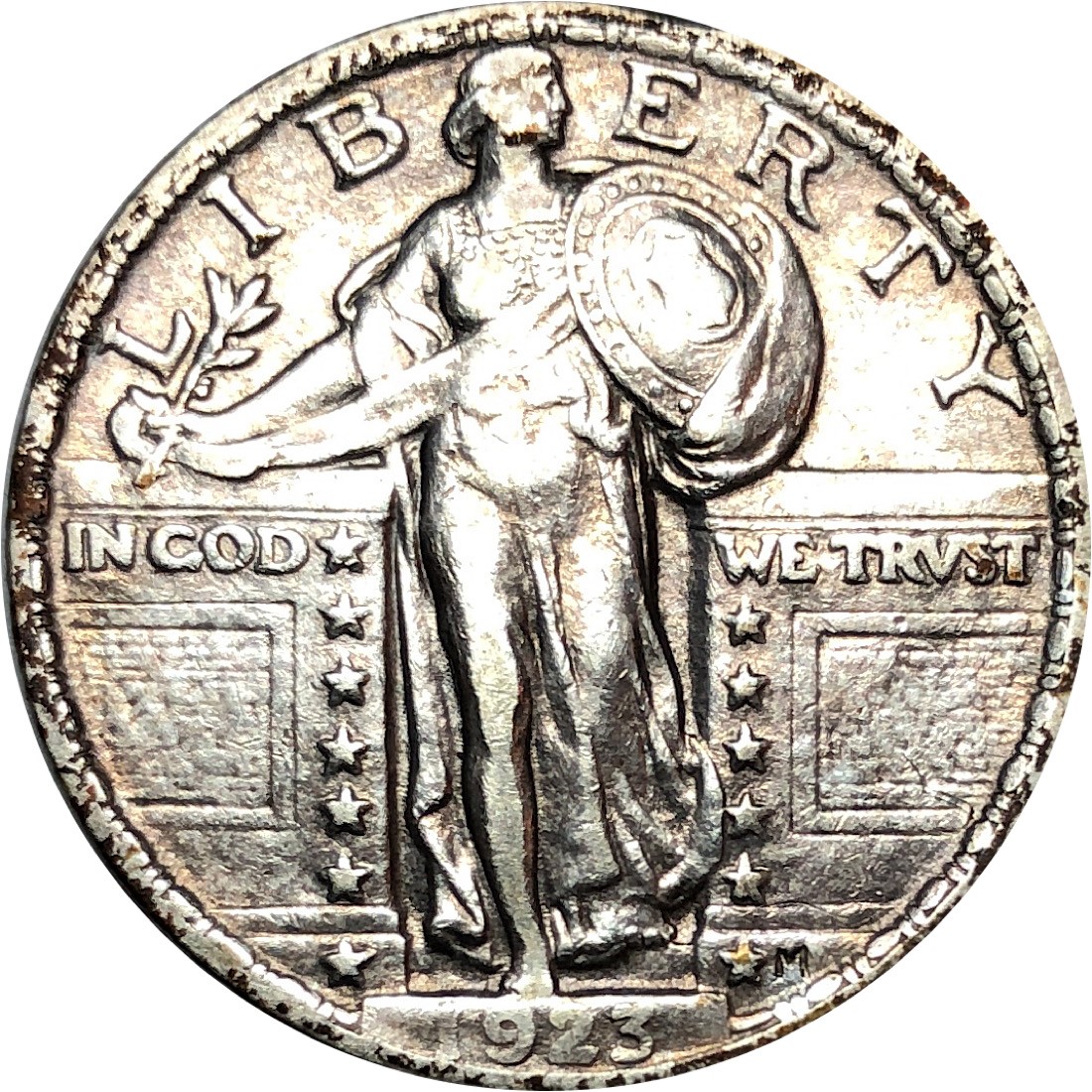 1923 US Silver Standing Liberty Quarter-Lustrous With Album Toning ...