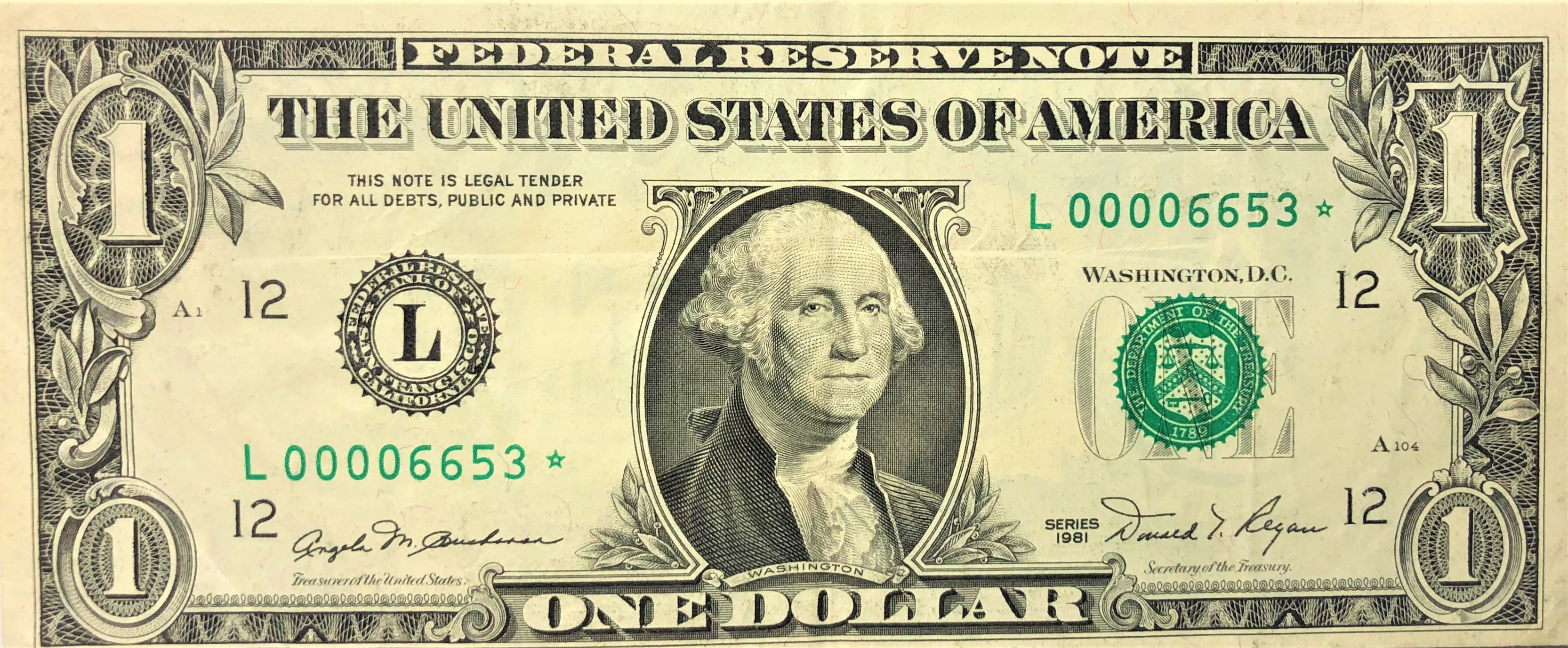 1981 US $1 Currency *STAR* Note LOW Serial Number Collector Grade ...