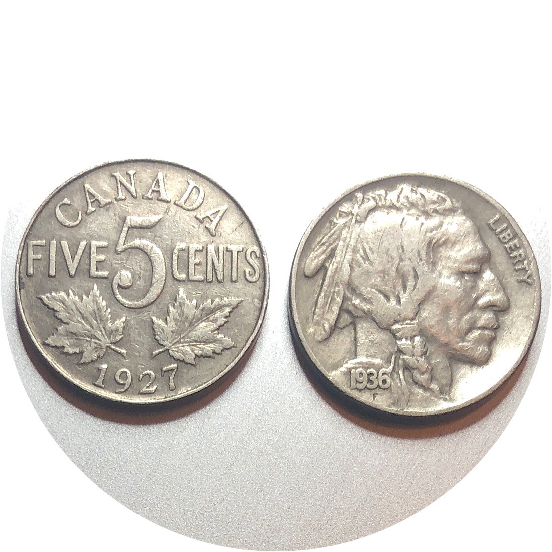 (2 World Coins) 1927 Canada & 1936 US Nickels-Both Nice Collector Grade ...