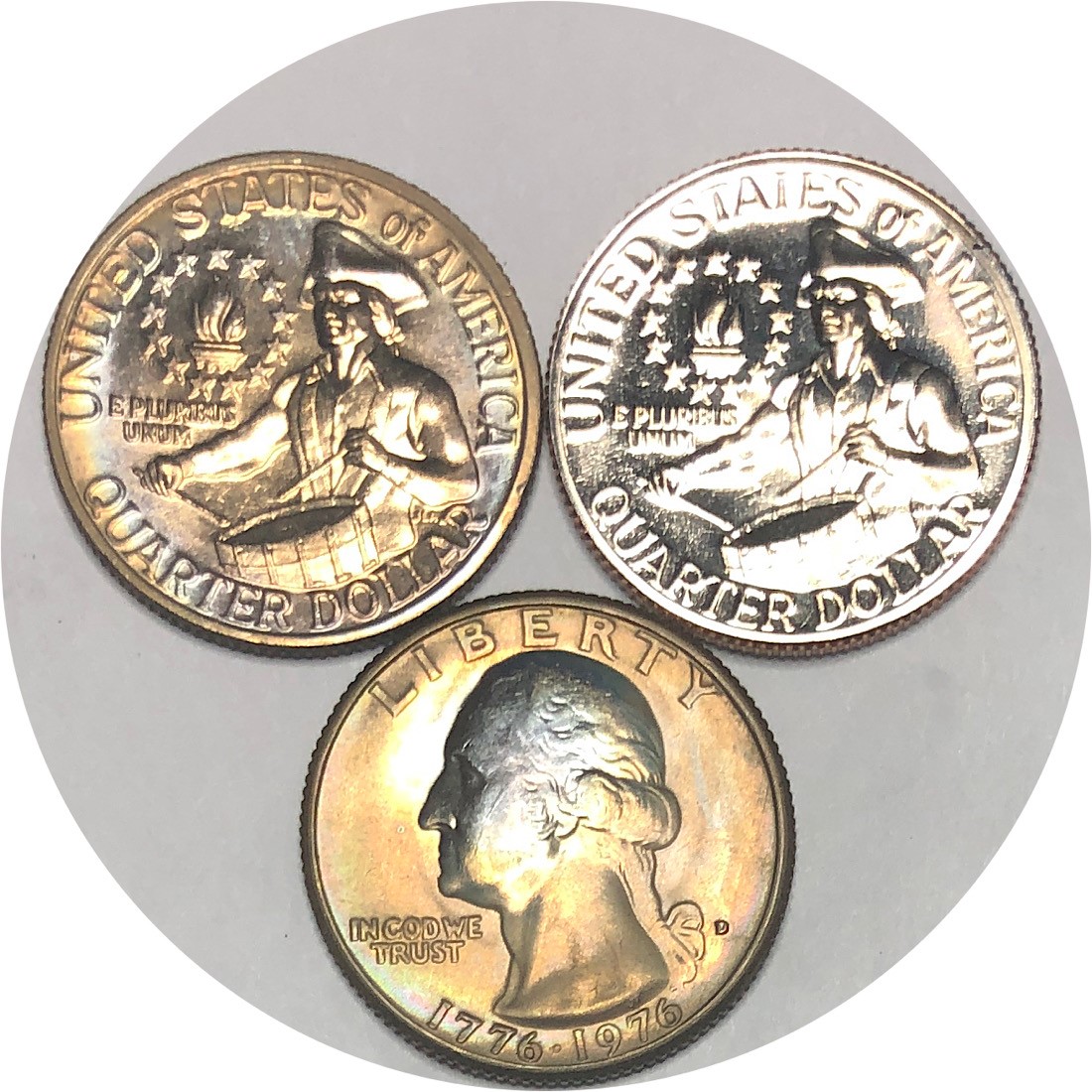 1976, 1976-D & 1976-S US Washington Quarters Beautiful Rainbow Toned ...