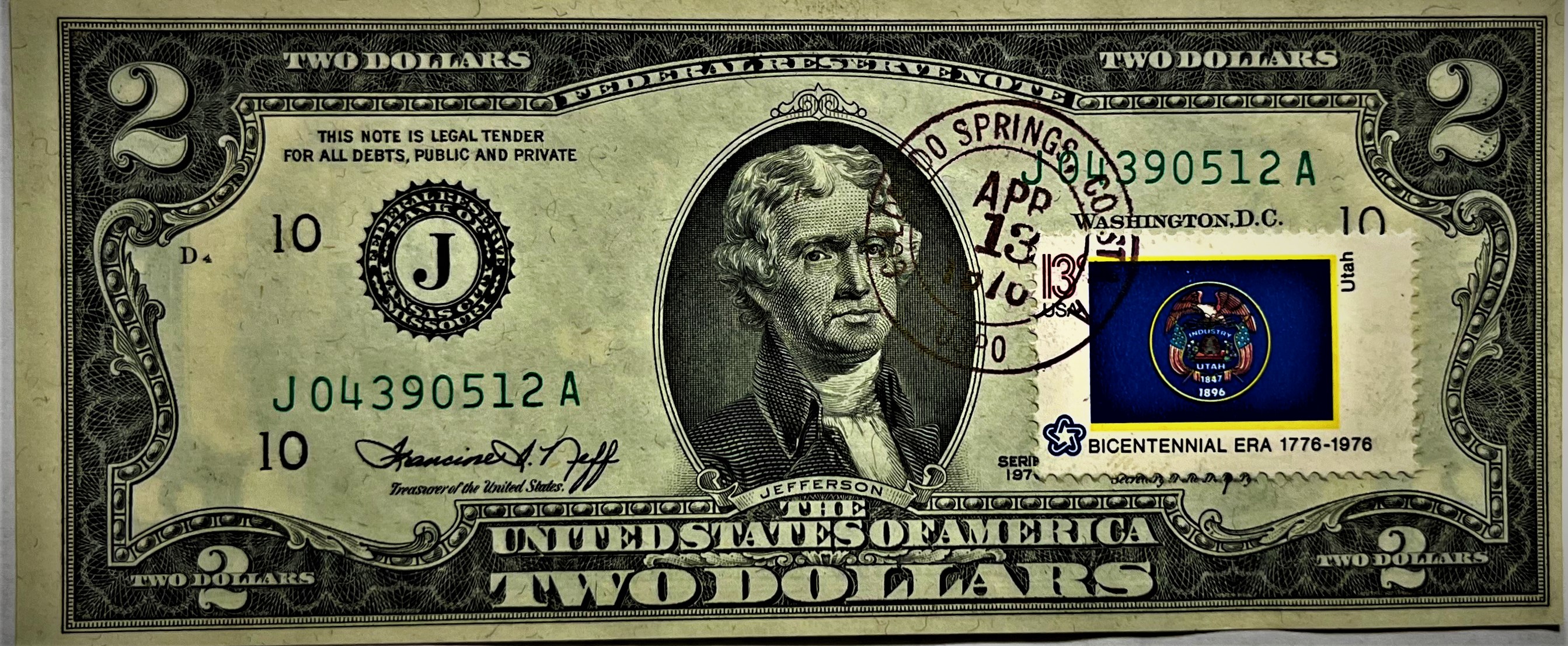 1976 U.S. First Day Cover April 13, 1976 $2 Bill "L" San Francisco ...