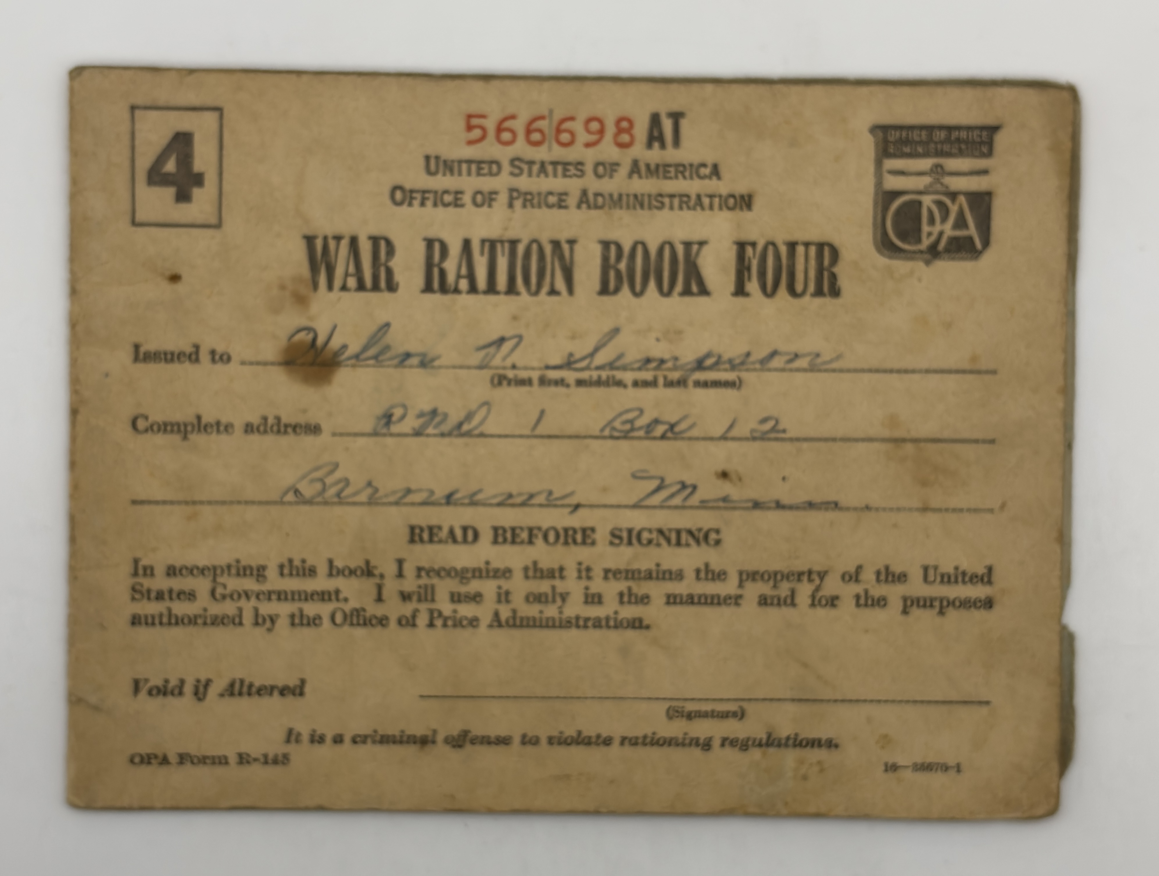 WWII US War Ration Book Four | Property Room
