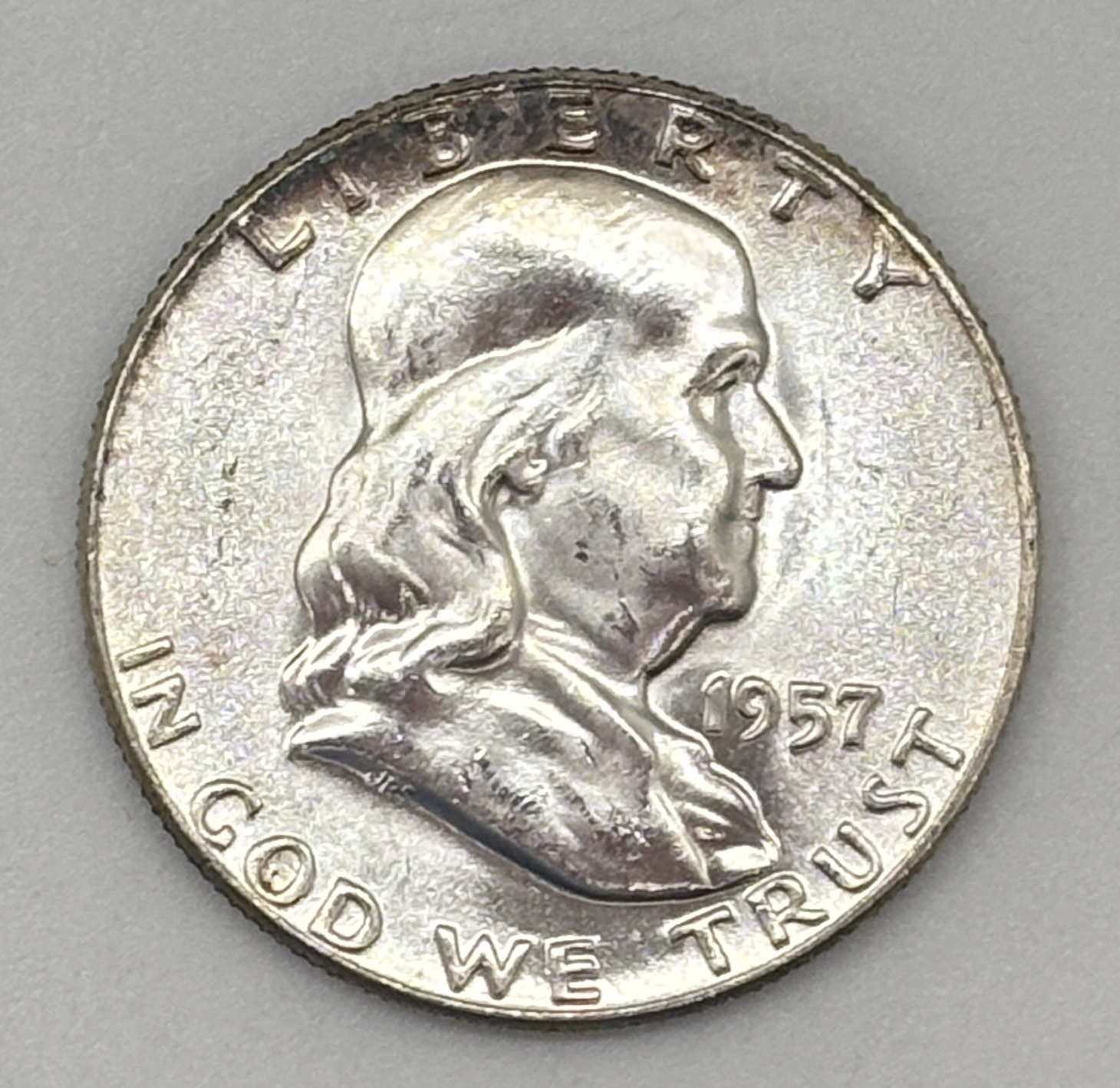 1957 US Silver Franklin Half Dollar - Bright White, Full Bell Lines ...