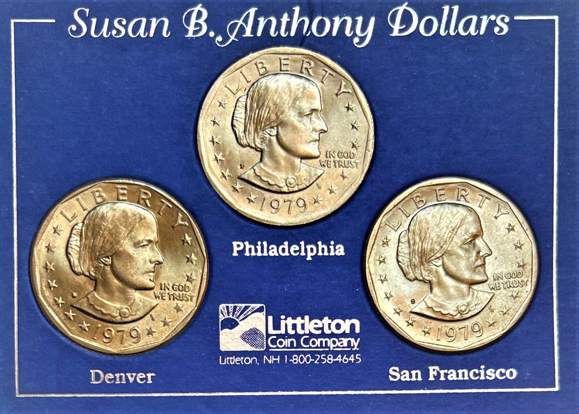 1979-P 1979-D & 1979-S U.S. Susan B Anthony Dollar Coins-Custom ...