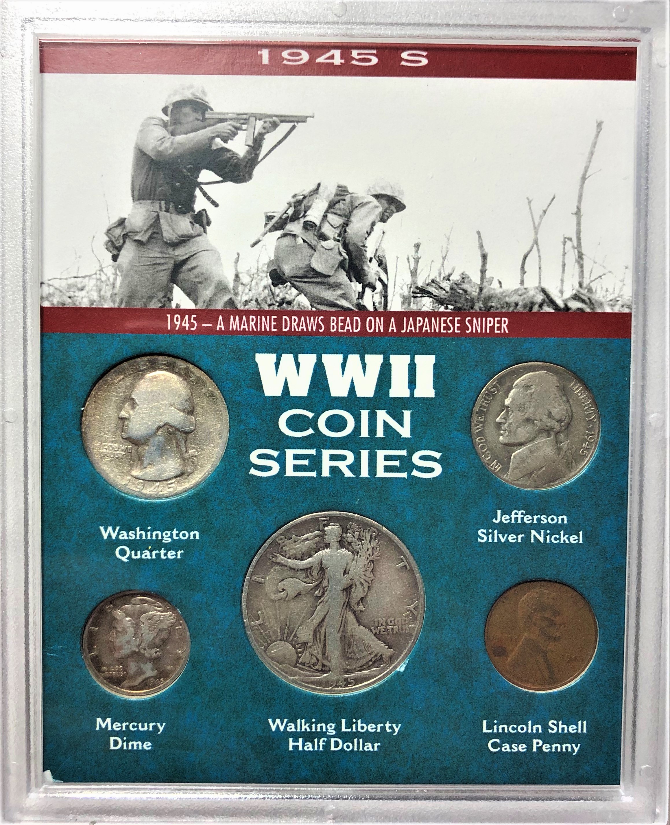 1945-S US Silver Year Set-Silver Half, Quarter, Dime, Nickel & One ...