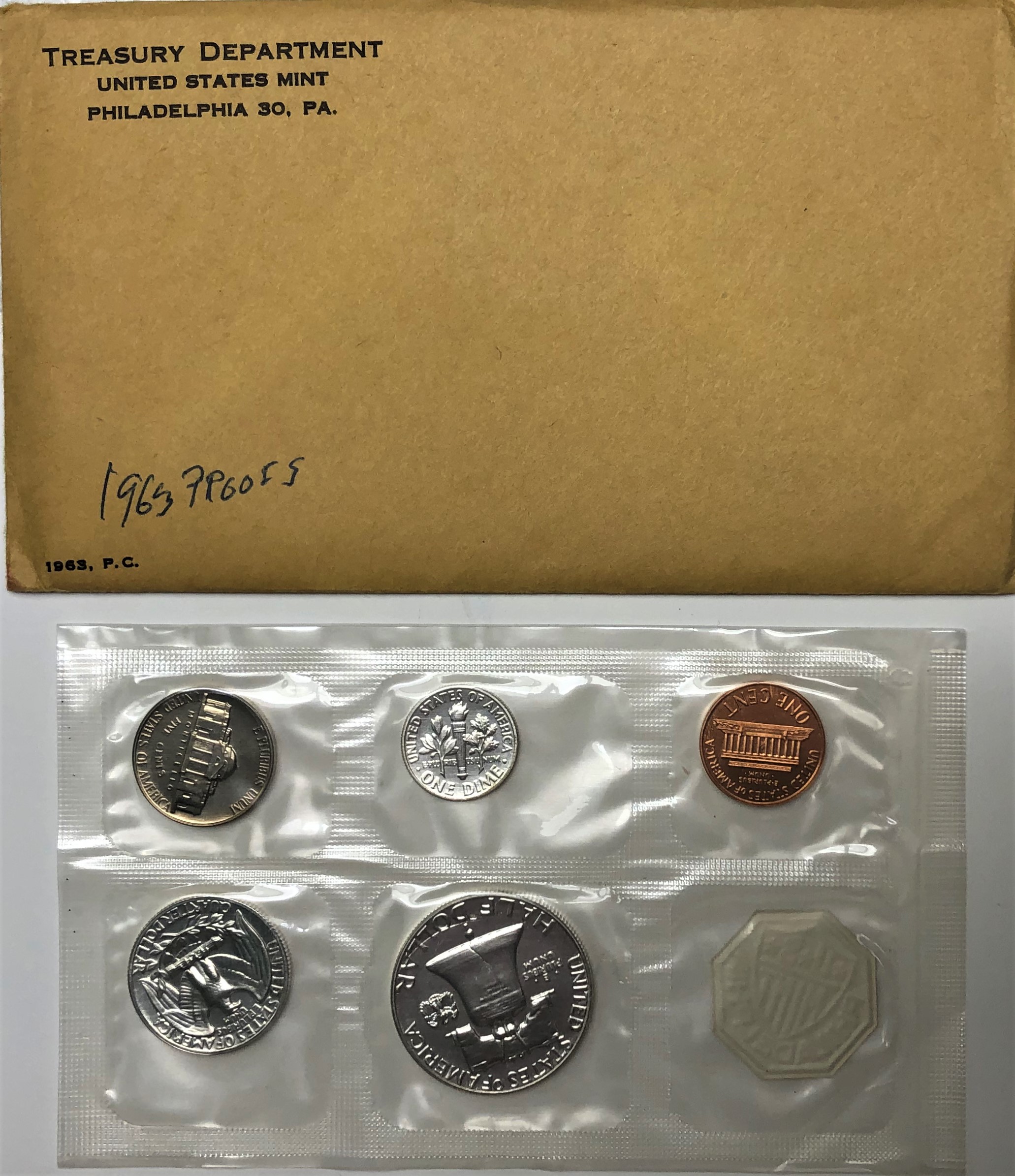 1963 P.C. US Treasury Dept. Proof Set With Original Envelope & Insert ...