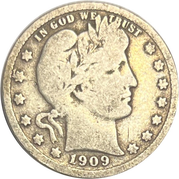 1909-S U.S. Silver Barber Quarter-Lower Mintage Semi Key Date ...