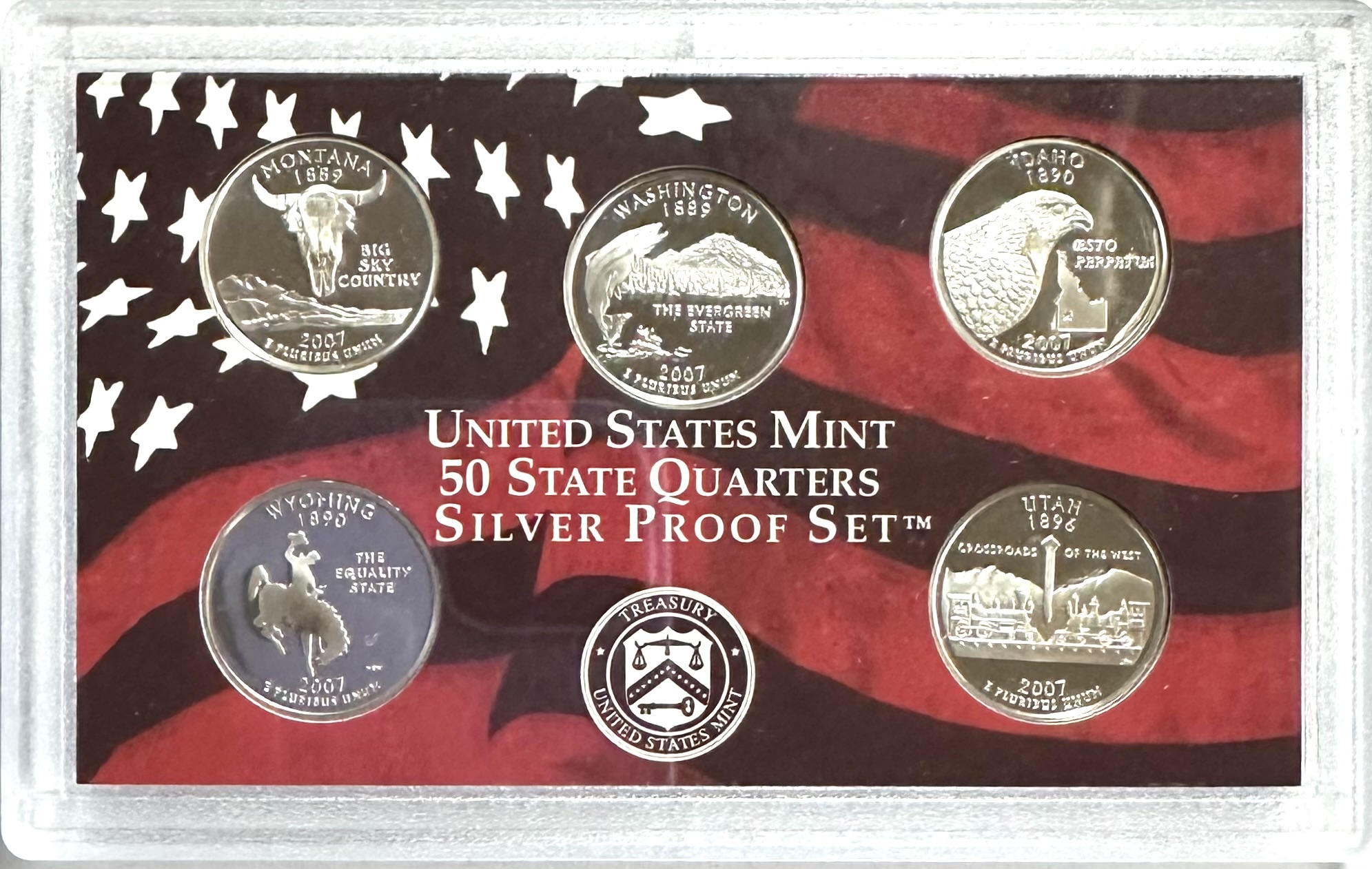 2007-S U.S. Mint 50 State Quarters Silver Proof Set - MT, WA, ID, WY ...