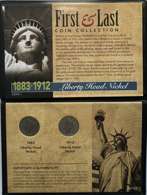 *First & Last Coin Collection - 1883 and 1912 Liberty Head Nickels - 2 ...