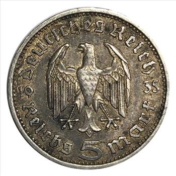 >1935 German Silver Paul Von Hindenburg 5 Mark Coin | Property Room