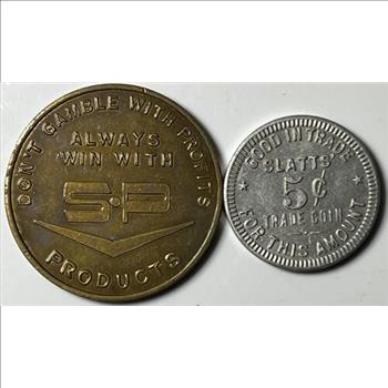 * 2 Trade & Advertising Tokens - Slatts 5 Cent and S.P Products ...