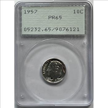 1957 U.S. Silver Roosevelt Dime in Early PCGS Rattler Holder ...