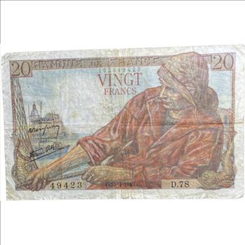. 1943 20 Franc Vingt Francs Note - Bank of France | Property Room