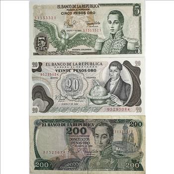 >Columbia Currency - 5, 20, and 200 Pesos - 3 Banknotes - Crisp and ...