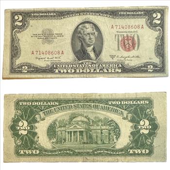 >1953 B United States Two Dollar ($2) Bank Note - Red Seal | Property Room