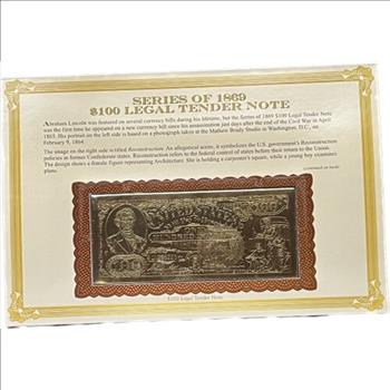 *Series of 1869 $100 Legal Tender Note - Gold Layered Replica - Part of ...