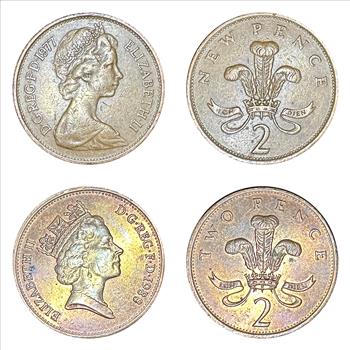 >1977 Bronze 2 New Pence and 1988 Copper Layered Great Britain 2 Pence ...
