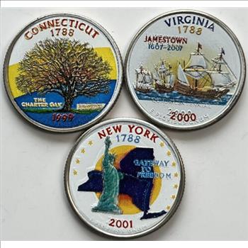 Colorized State Quarters - Set of 3 - Connecticut, Virginia & New York ...