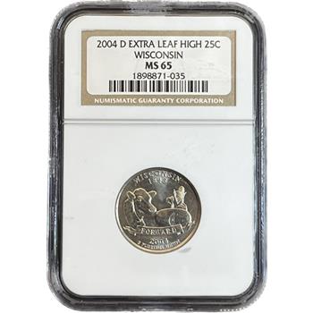 . 2004-D "Extra Leaf High" Wisconsin State Quarter - Certified MS65 by ...