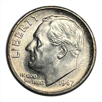 . 1947-S Gem Brilliant Uncirculated Silver Dime with Rainbow Toning on ...
