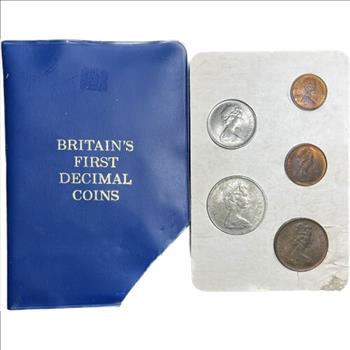 . 1968 & 1971 Britain's First Decimal Coins Set - 5 Coins in Holder ...