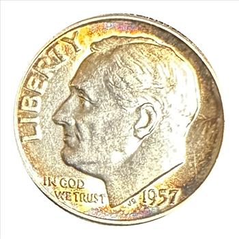 >1957 U.S. Silver Roosevelt Dime - Rainbow Toning on Obverse ...