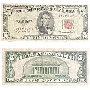 >1953A U.S. Five Dollars ($5) Bank Note - Red Seal | Property Room