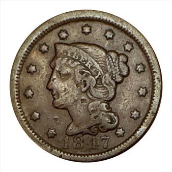 - 1847 U.S. Braided Hair Large Cent Coin - Nice Detail | Property Room