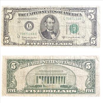 >1950 D United States Five Dollars ($5) Federal Reserve Note - Green ...