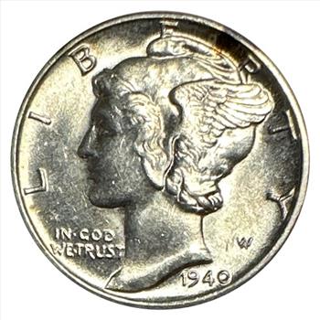- 1940-D U.S. Silver Mercury Dime - Full Split Bands - Subtle Toning ...