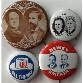- U.S. Presidential Race Lapel Buttons - 1908 Bryan/Kern, 1921 Coolidge ...