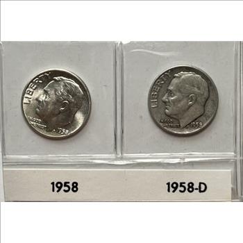 * 1958 (P&D) U.S. Silver Roosevelt Dimes - Set of 2 | Property Room