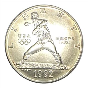 1992-D U.S. Silver Olympiad XXV Baseball Commemorative One Dollar Coin ...