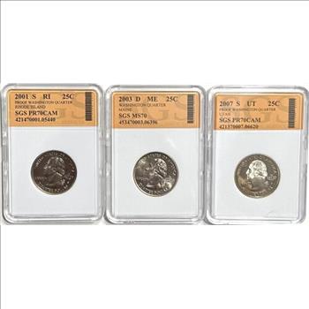 - 2001-S, 2003-D & 2007-S U.S. State Quarters - RI, ME, UT - Certified ...