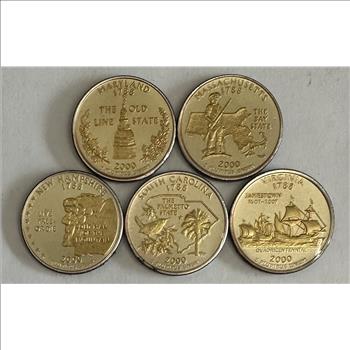 2000 U.S. Gold Layered State Quarters (P) MA - and (D) MD, NH, SC and ...