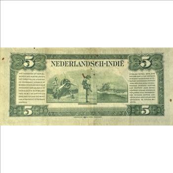 - 1943 Netherlands East Indies 5 Gulden Banknote Currency - WWII Paper ...