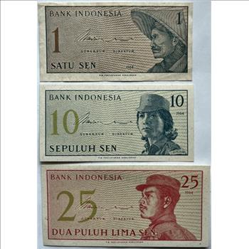 1964 Indonesia 1, 10 and 25 Sen - 3 Notes | Property Room