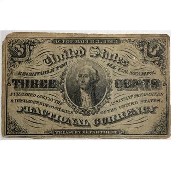 *1863 United States 3 Cent Fractional Currency Note | Property Room