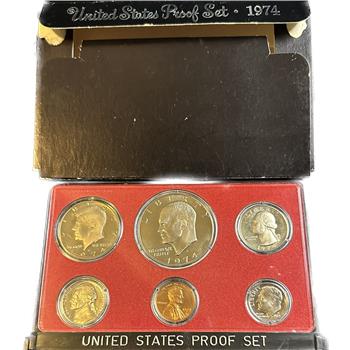 >1974-S U.S. Proof Set - 6 Coins Including Eisenhower Dollar and Kennedy Half in Original Mint ...