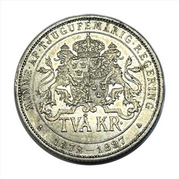 . 1872-1897 Sweden Silver 2 Kroner - Silver Jubilee | Property Room