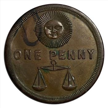 * Masonic One Penny Token H.T.W.S.S.T.K.S. ( Sun & Scale ) | Property Room